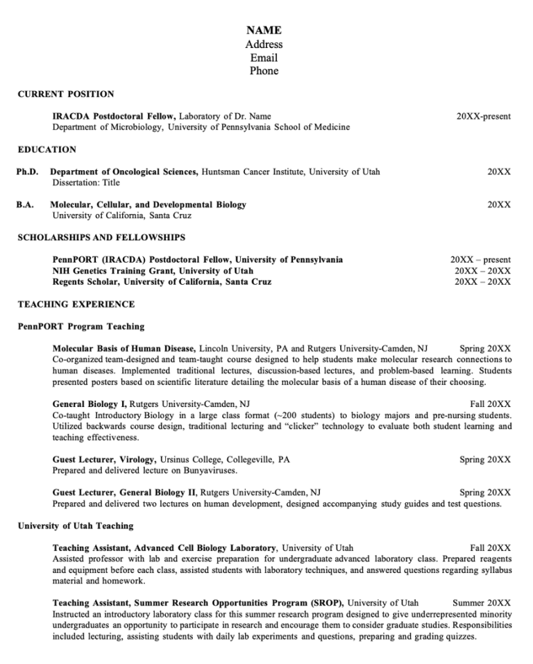 4 Page Postdoc Editable CV Template - TempaHive