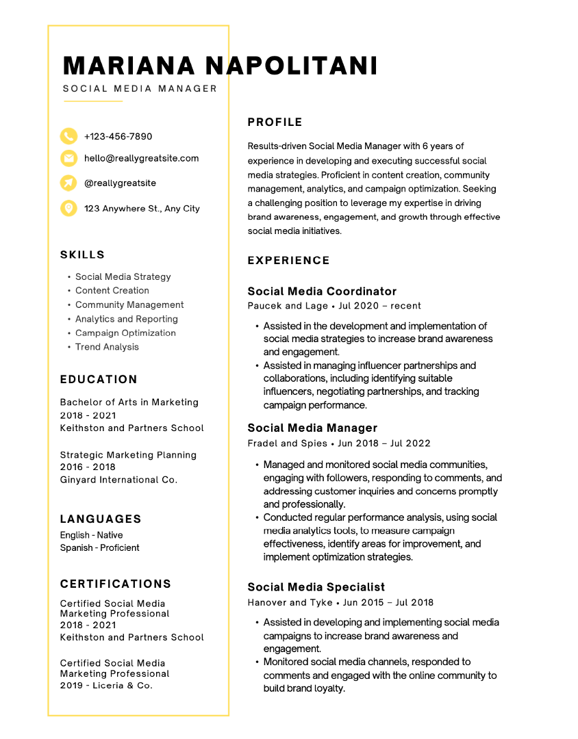 Resume Template for Social Media Manager - TempaHive Resume Template for Social Media Manager - TempaHive