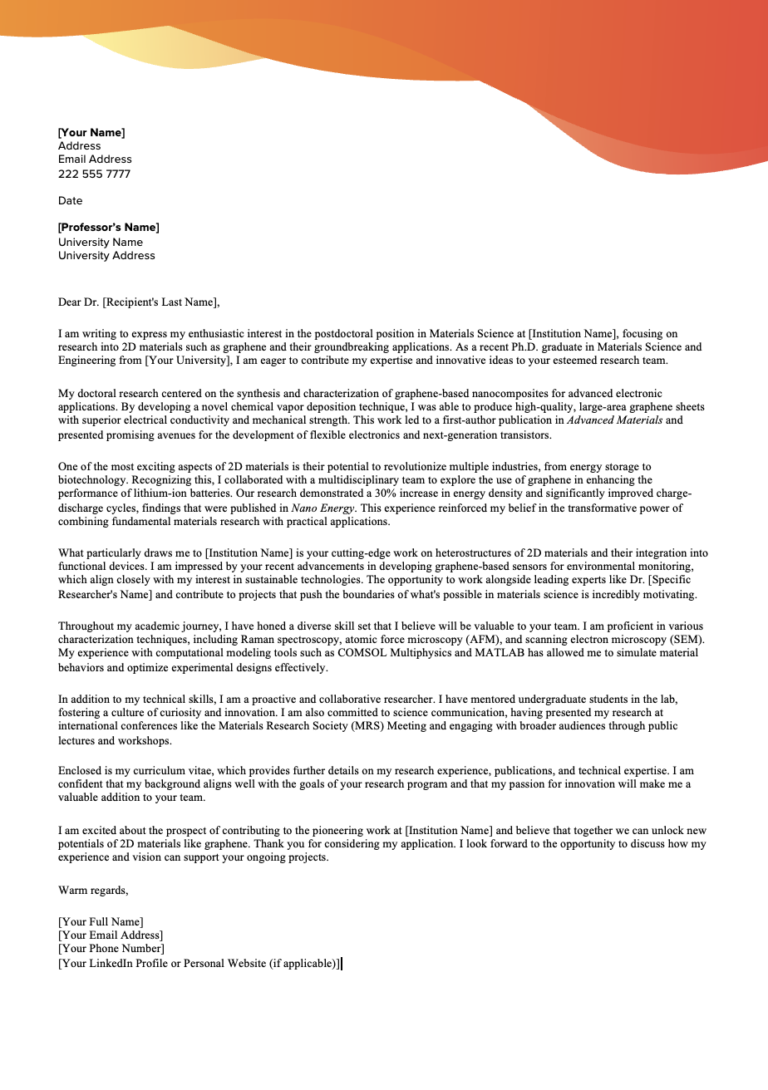 Academic Postdoc Cover Letter Example - TempaHive