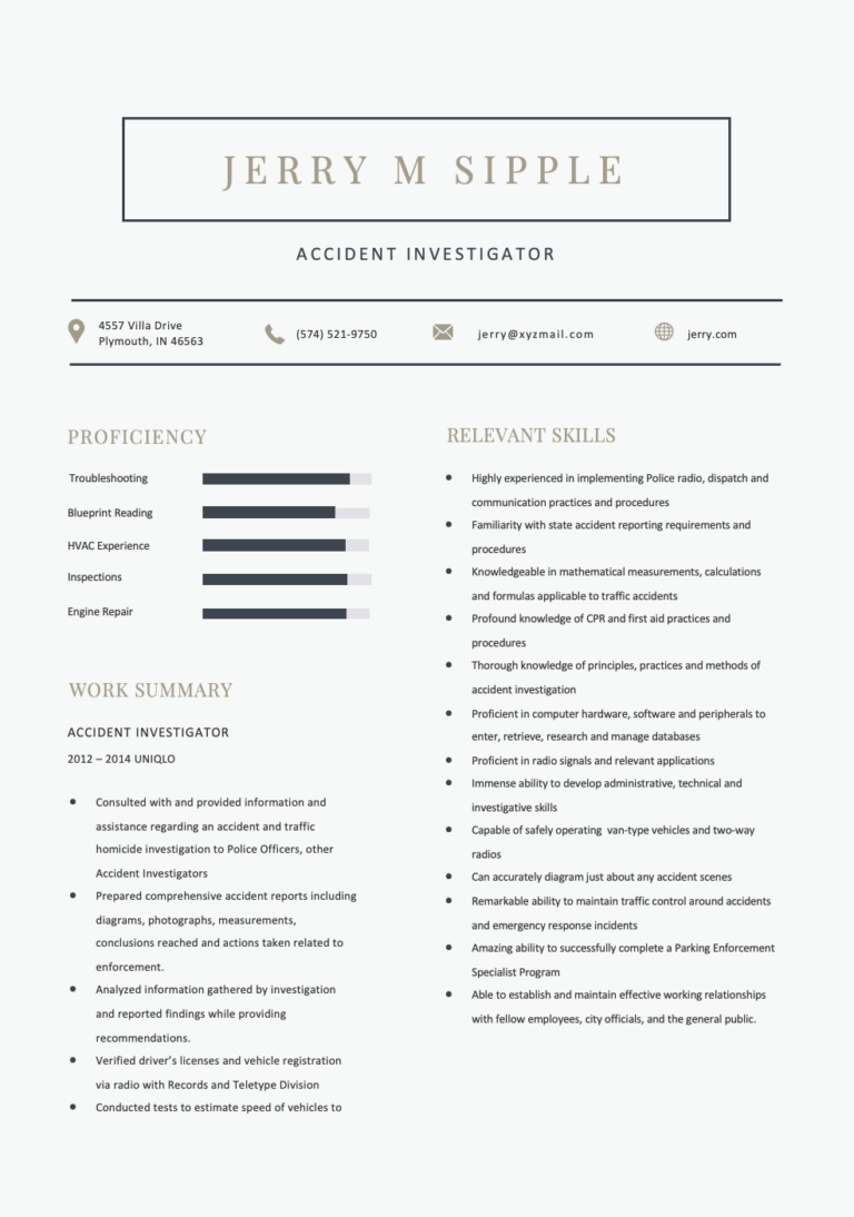 Accident Investigator Resume Template - TempaHive