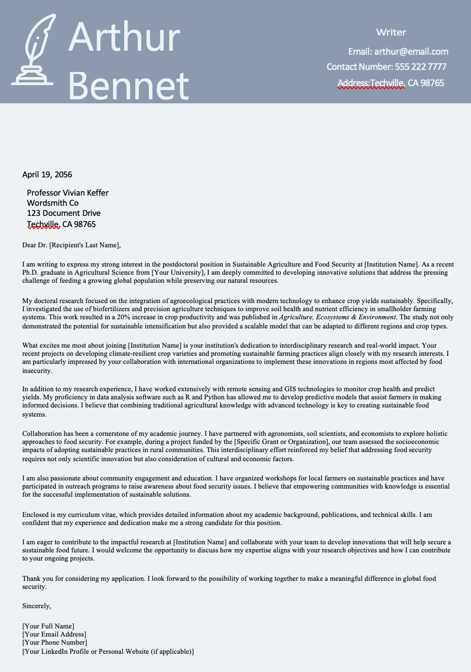 Cover Letter Template for Applying to Postdoc Positions - TempaHive