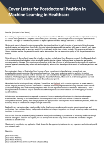 Cover Letter for Postdoctoral Position in Machine Learning in Healthcare - TempaHive