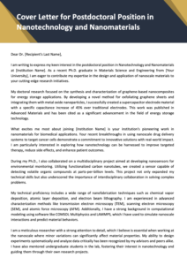 Cover Letter for Postdoctoral Position in Nanotechnology and Nanomaterials - TempaHive