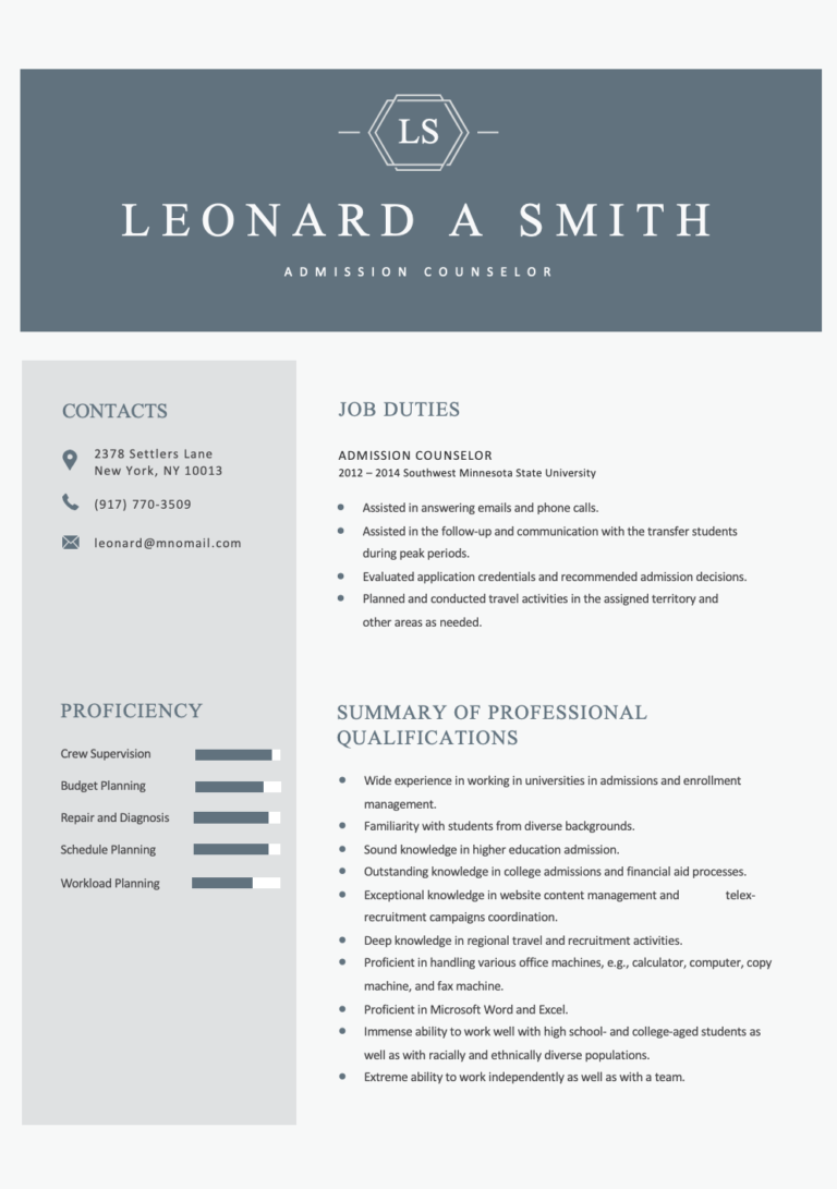 Free Admission Counselor Editable Resume Template - TempaHive