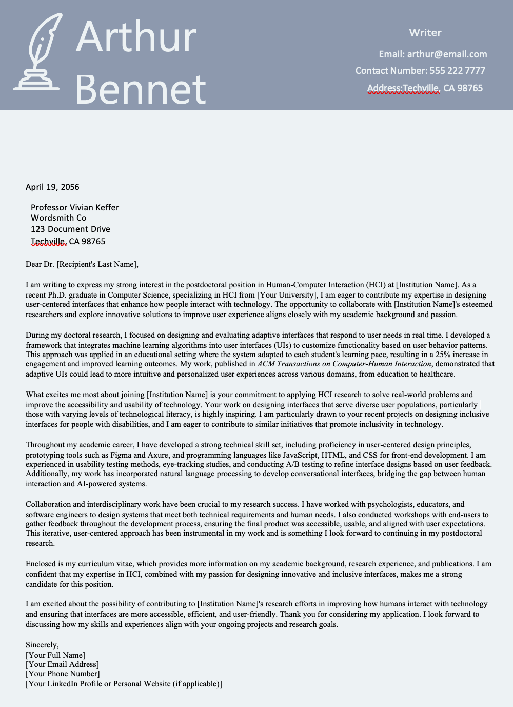 Postdoc Job Cover Letter Example - TempaHive