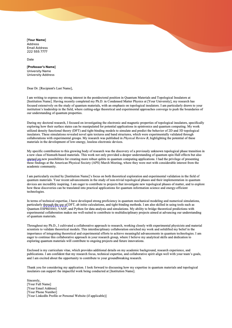 Postdoctoral Fellowship Cover Letter Template - TempaHive