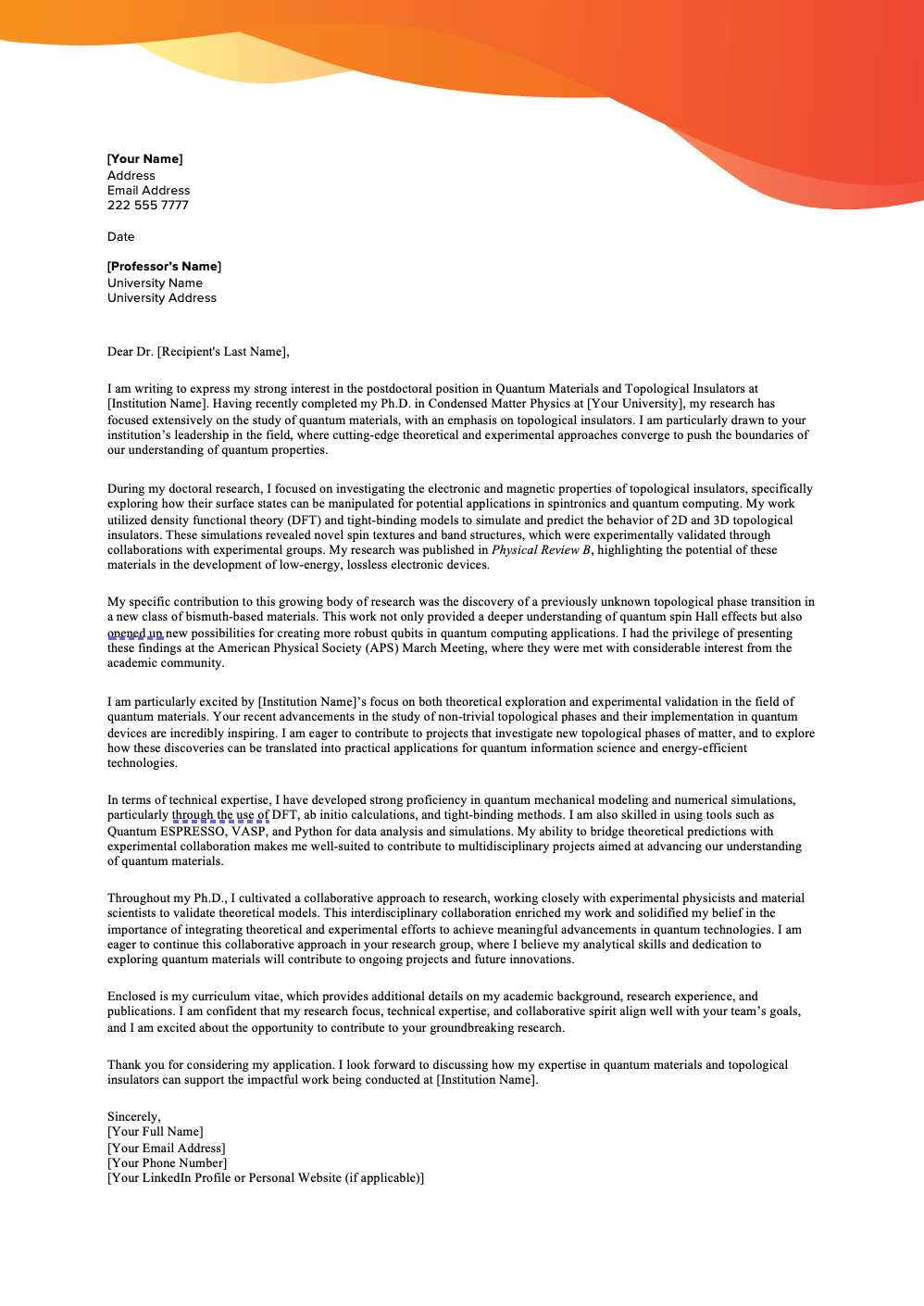 Postdoctoral Fellowship Cover Letter Template - TempaHive