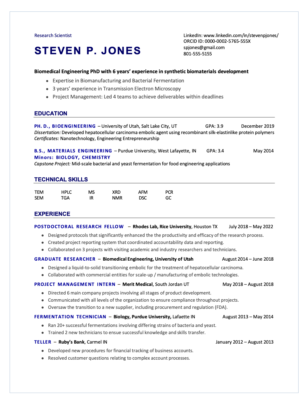 Free Postdoctoral Industry Resume Template - TempaHive