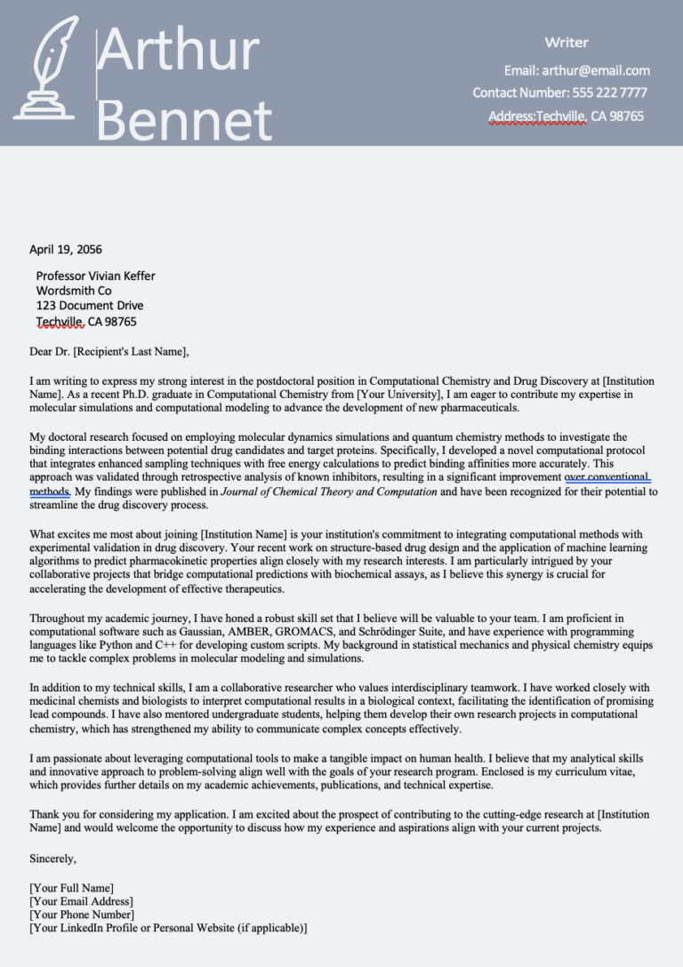 Postdoctoral Program Cover Letter Template - TempaHive