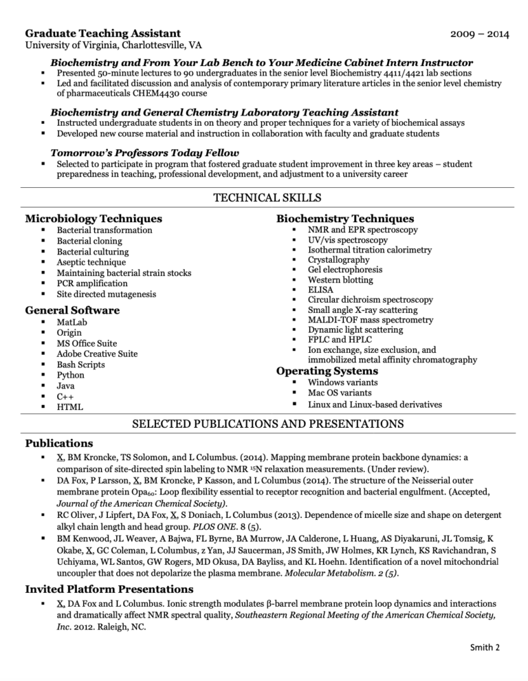 Free Editable Chemistry Postdoc CV Template - TempaHive