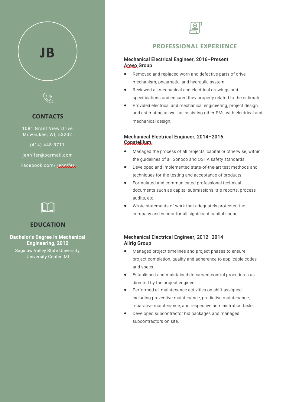 Free Mechanical and Electrical Engineering Resume Template - TempaHive